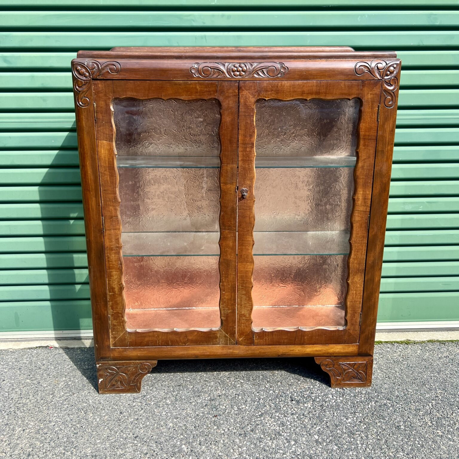 An Art Deco walnut two door display cabinet - South Perth Antiques ...